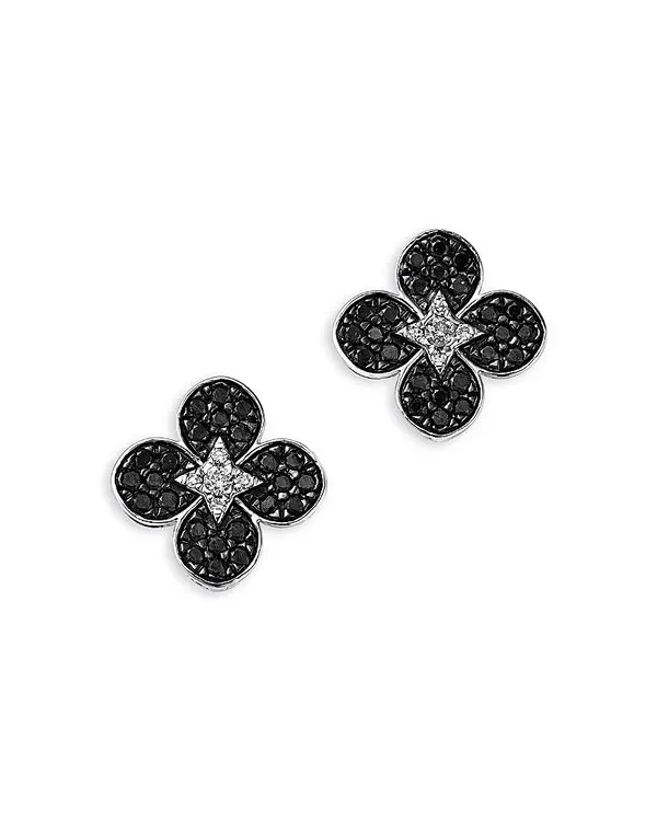 Bloomingdale'S Diamond Clover Stud Earrings In 14k White Gold - Black/white
