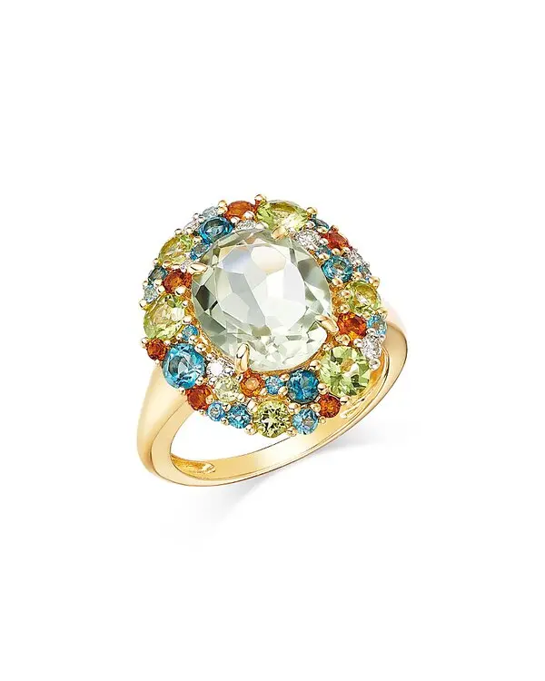 Bloomingdale'S Prasiolite, Multi Gemstone And Diamond Halo Ring - Gold