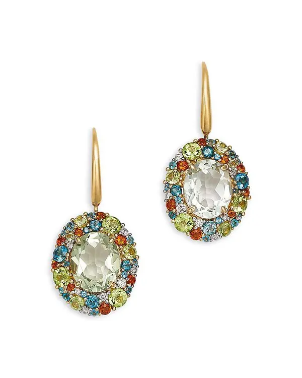 Bloomingdale'S 14k Yellow Prasiolite, Multi Gemstone, And Diamond Hoop Drop Earrings - Gold