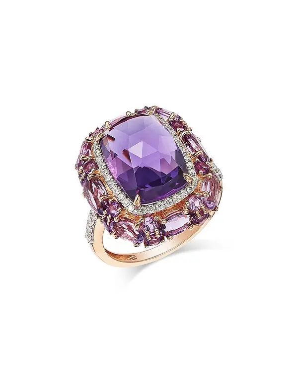Bloomingdale'S Fine Collection Amethyst & Diamond Halo Ring - Rose Gold