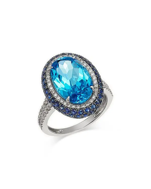 Bloomingdale'S Swiss Blue Topaz, Blue Sapphire & Diamond Halo Ring - White Gold