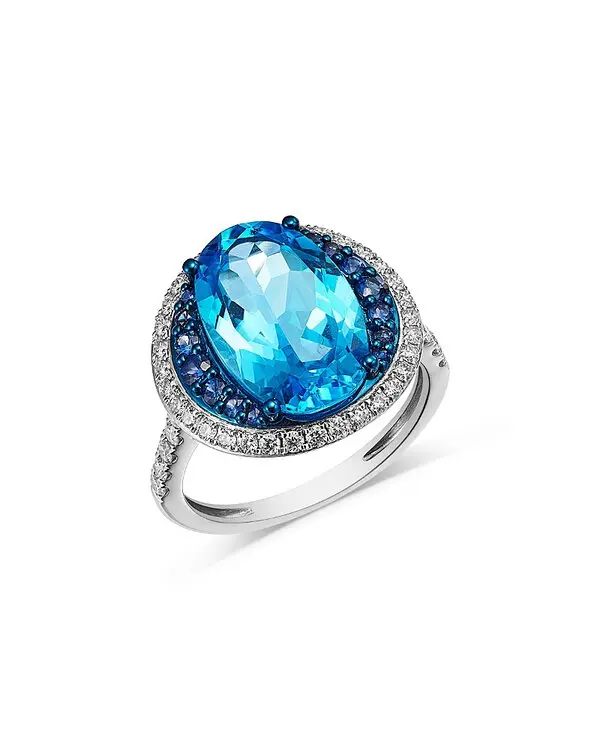 Bloomingdale'S Fine Swiss Blue Topaz, Blue Sapphire & Diamond Ring - White Gold