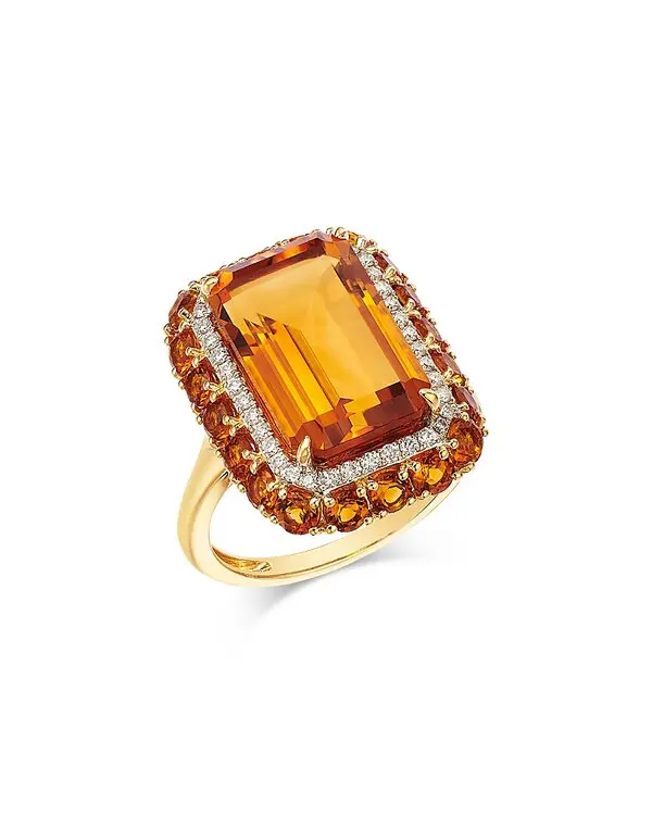 Bloomingdale'S Citrine And Diamond Halo Ring - Gold