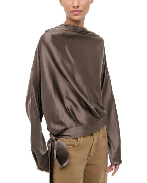 Staud Phoebe Silk Stretch Top - Truffle
