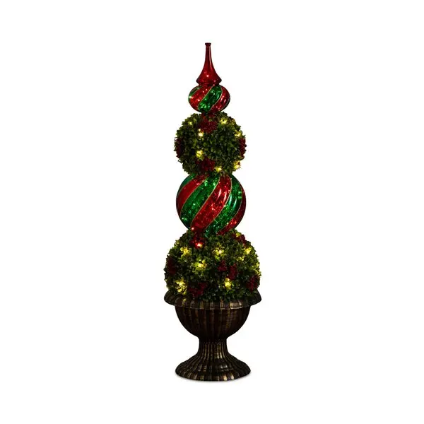 NEARLY NATURAL Pre-lit Artificial Christmas Ornament Boxwood 3' Topiary Tree With Warm White Led Lights