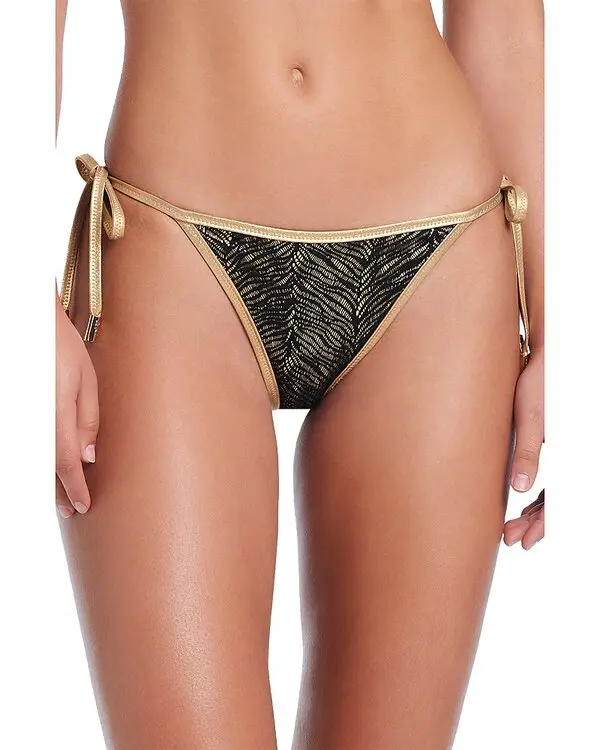 Red Carter Metallic Tie Side Bikini Bottom - Black