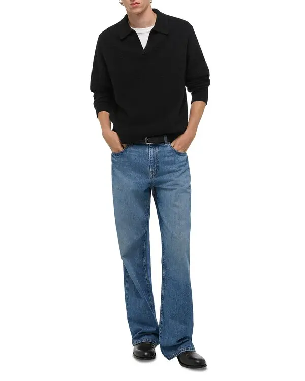 Helmut Lang Brushed Open Collar Polo Sweater - Black