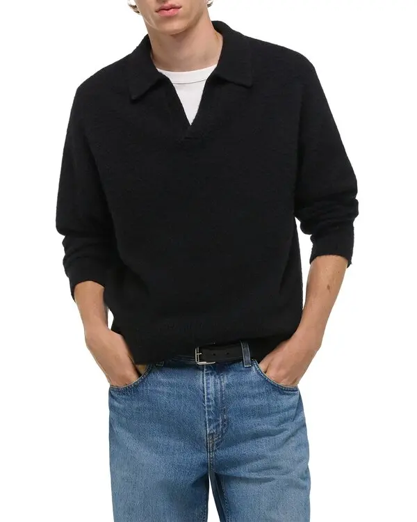 Helmut Lang Brushed Open Collar Polo Sweater - Black