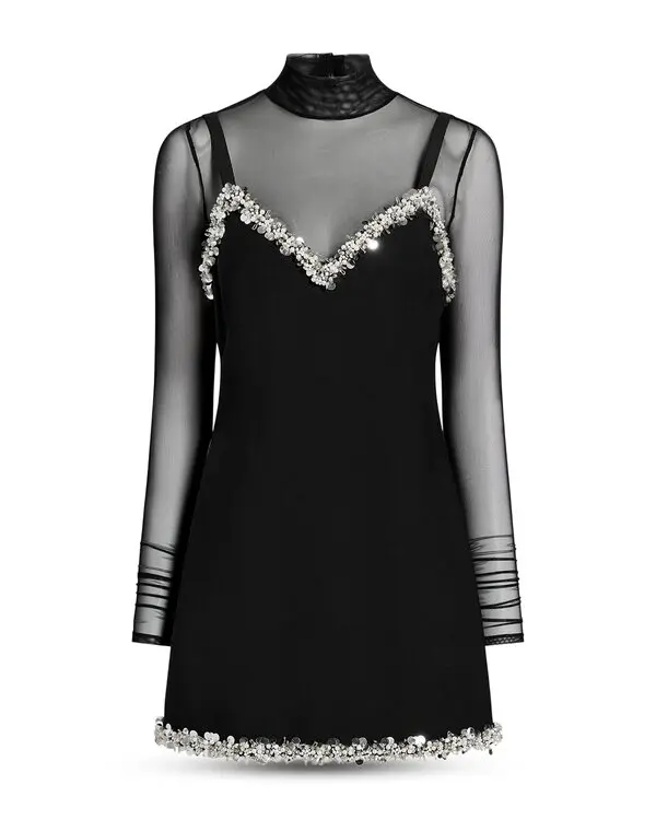 Cinq À Sept Londyn Embellished Mesh Illusion Dress