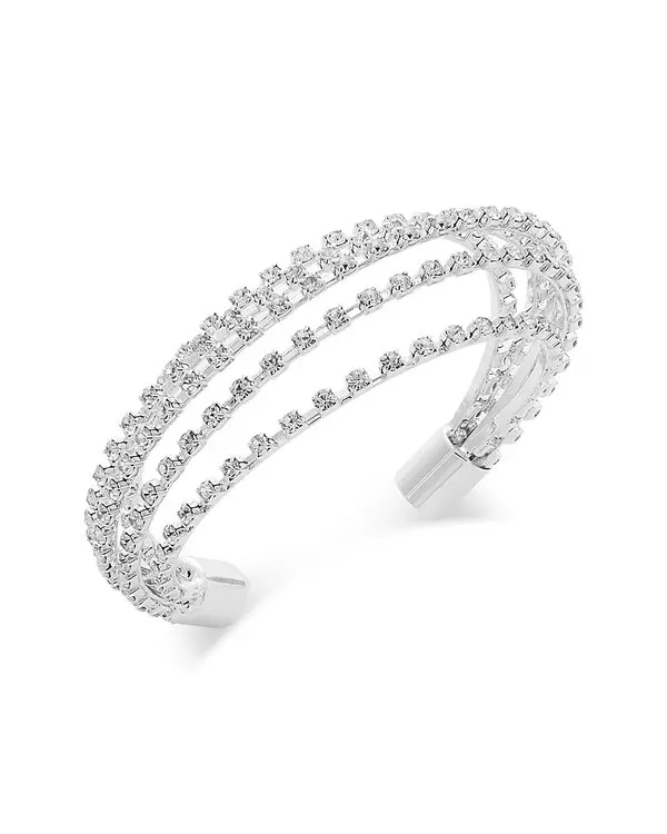 Aqua Salvo Rhinestone Multi Row Cuff Bracelet - Silver