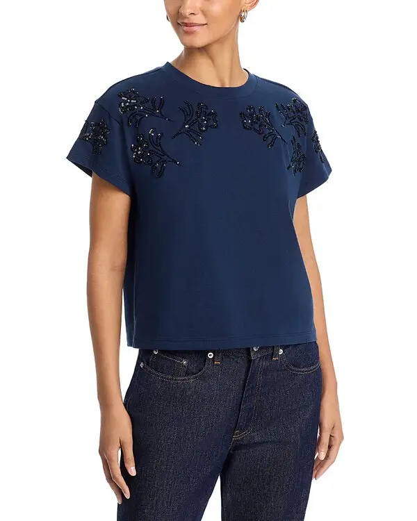 Rag & Bone Beaded Floral T-shirt - Navy Multi