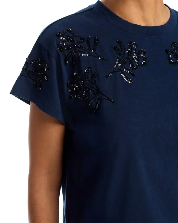 Rag & Bone Beaded Floral T-shirt - Navy Multi