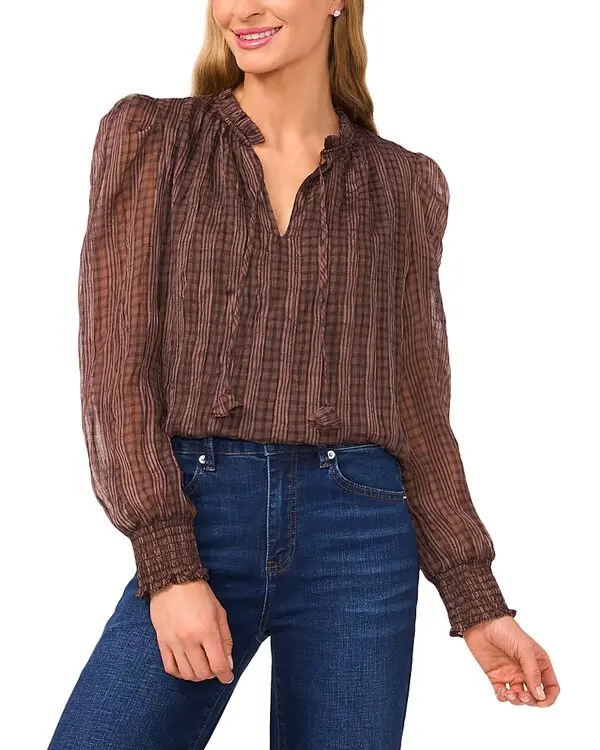 CECE DUPRAZ Smocked Cuff Ruffle Blouse - Mocha