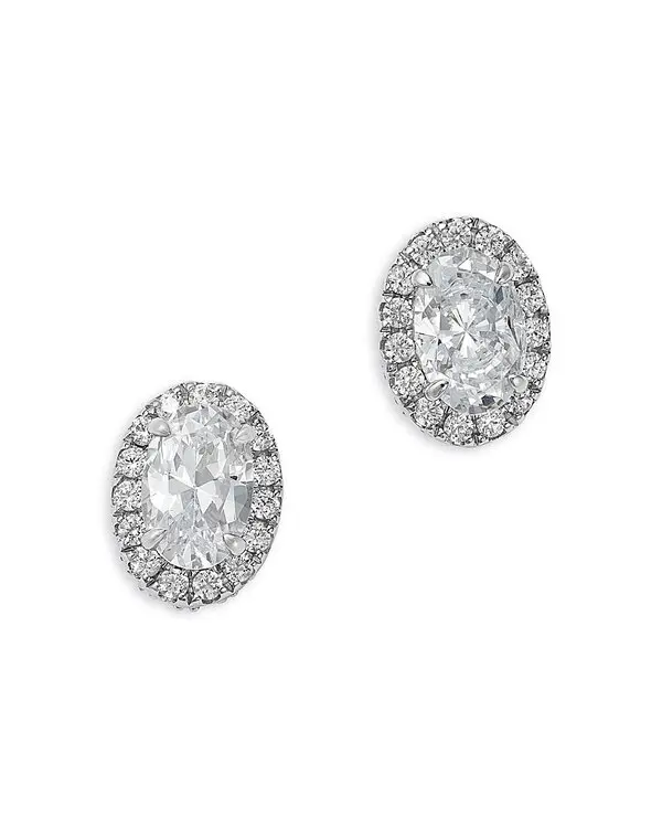Bloomingdale'S 14k Oval Diamond Halo Stud Earrings 1.0 Tcw - White Gold