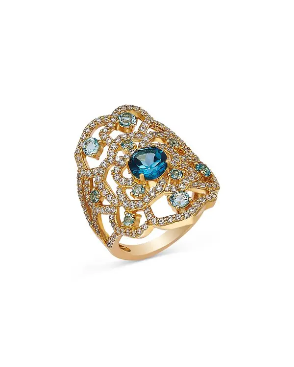 Bloomingdale'S 14k Yellow Gold London Blue Topaz, Blue Topaz & Diamond Flower Statement Ring - Blue/gold