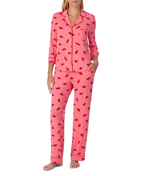 Kate Spade New York Three Quarter Sleeve Pajama Set - Dark Pink