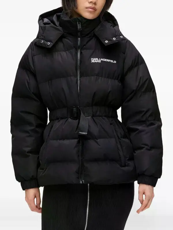 Karl Lagerfeld Belted Hooded Puffer Jacket