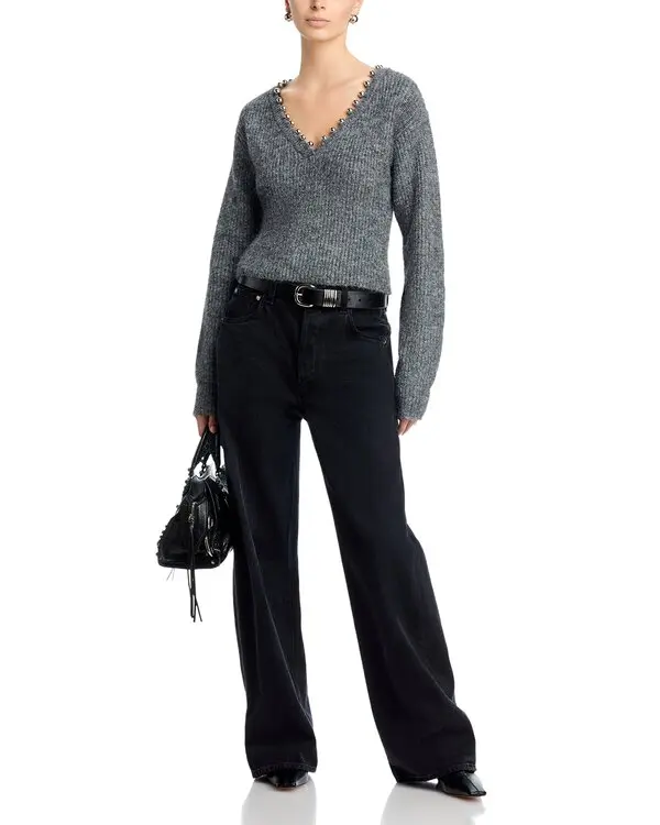 Blanknyc Metallic Trim V-neck Sweater