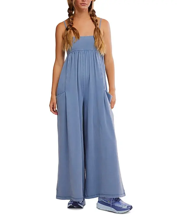 Free People Strappy Wide Leg Jumpsuit - Blue Ash
