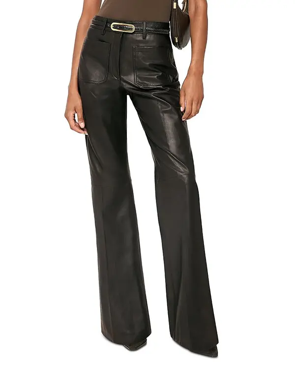 REISS Priya Leather Flare Trousers