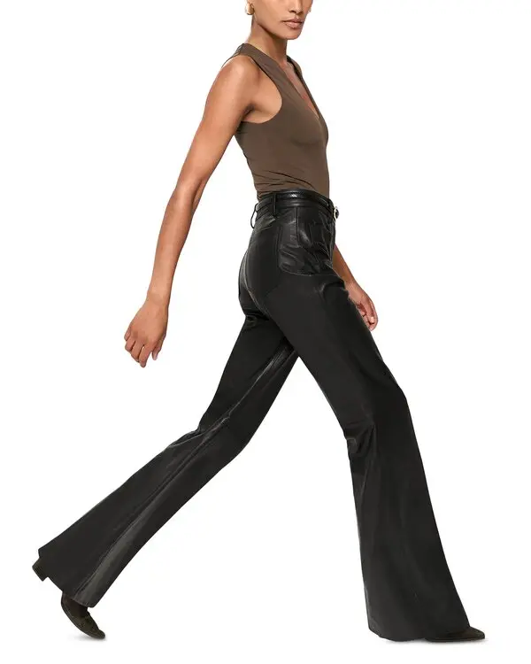 REISS Priya Leather Flare Trousers