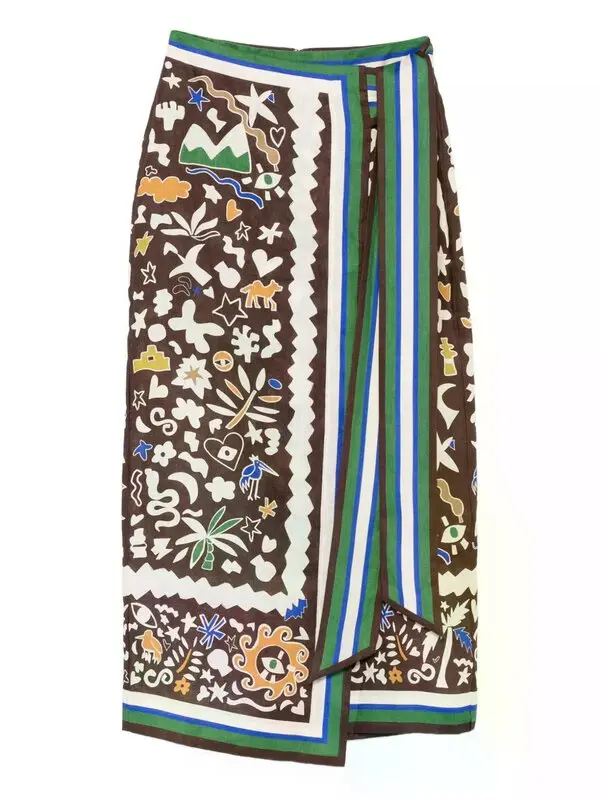 ALEMAIS Maroc Graphic Print Midi Wrap Skirt - Brown