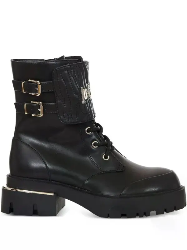 Just Cavalli Logo Buckled Combat Boots