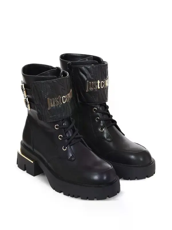 Just Cavalli Logo Buckled Combat Boots