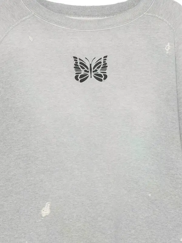 Needles Butterfly-patch Distressed Sweater