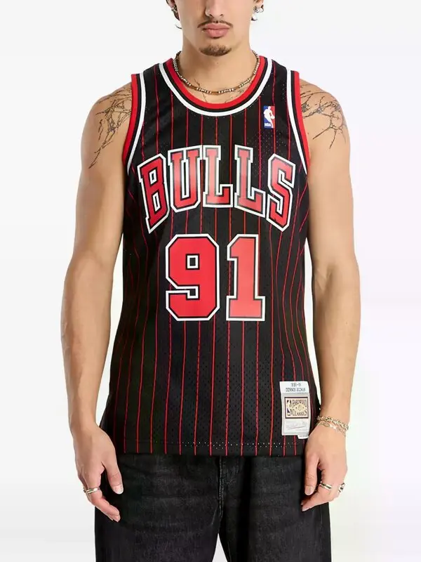 Mitchell & Ness 1995-96 Nba Chicago Bulls Dennis Rodman Swingman Striped Tank Top - Black