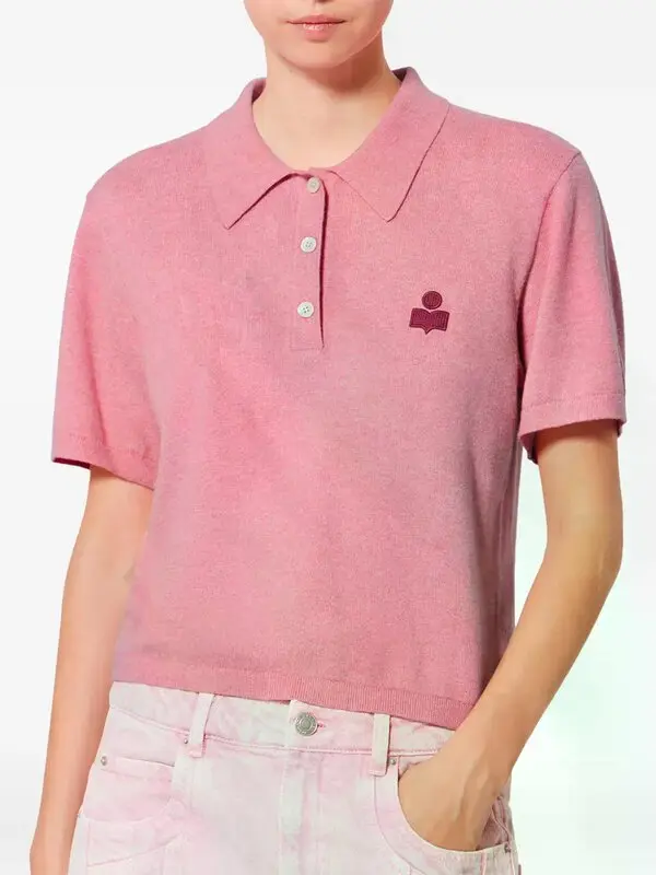 MARANT ETOILE Althea Buttoned Logo Polo Top - Pink