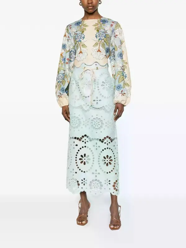 Zimmermann Awaken Embroidered Midi Skirt - Blue
