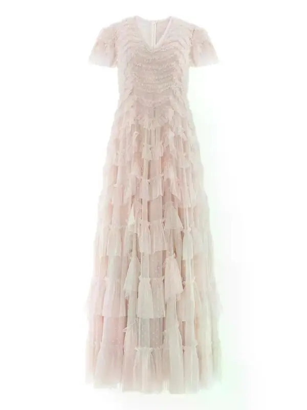 NEEDLE & THREAD Aviana Ruffled V-neck Midi Dress