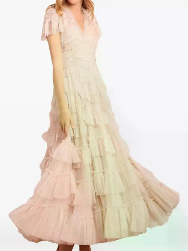 NEEDLE & THREAD Aviana Ruffled V-neck Midi Dress