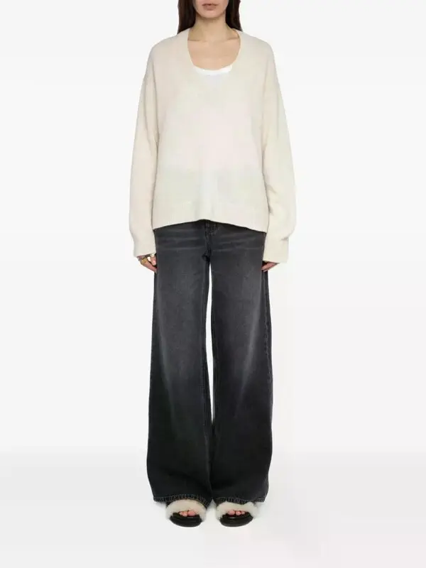 Zadig&Voltaire Mikyz Cashmere V-neck Sweater With Rhinestone Wings - Neutrals