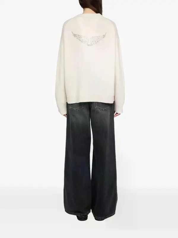 Zadig&Voltaire Mikyz Cashmere V-neck Sweater With Rhinestone Wings - Neutrals