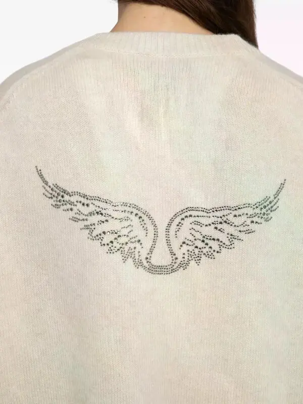 Zadig&Voltaire Mikyz Cashmere V-neck Sweater With Rhinestone Wings - Neutrals