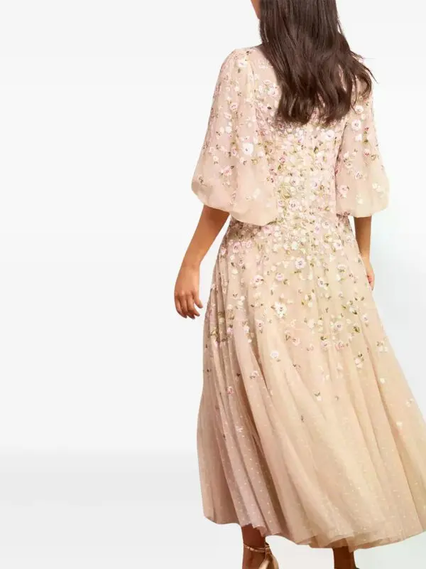 NEEDLE & THREAD Sylvia Rose Round-neck Midi Dress