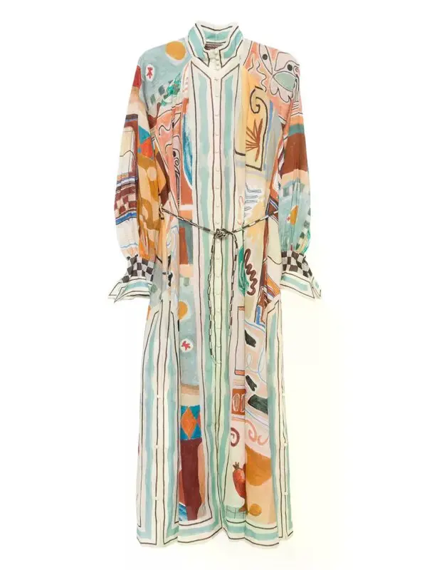ALEMAIS Printed Midi Shirt Dress - Blue