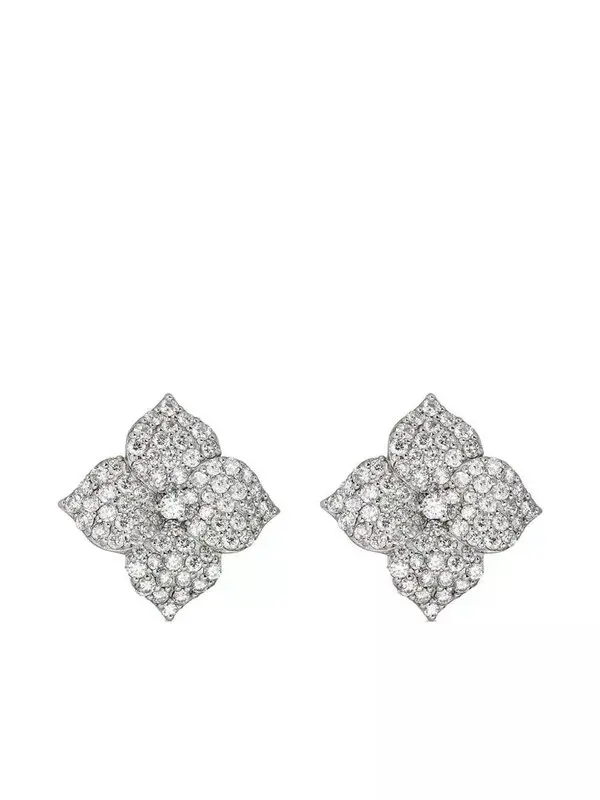 Piranesi 18k White Gold Fiore Diamond Earrings - Silver