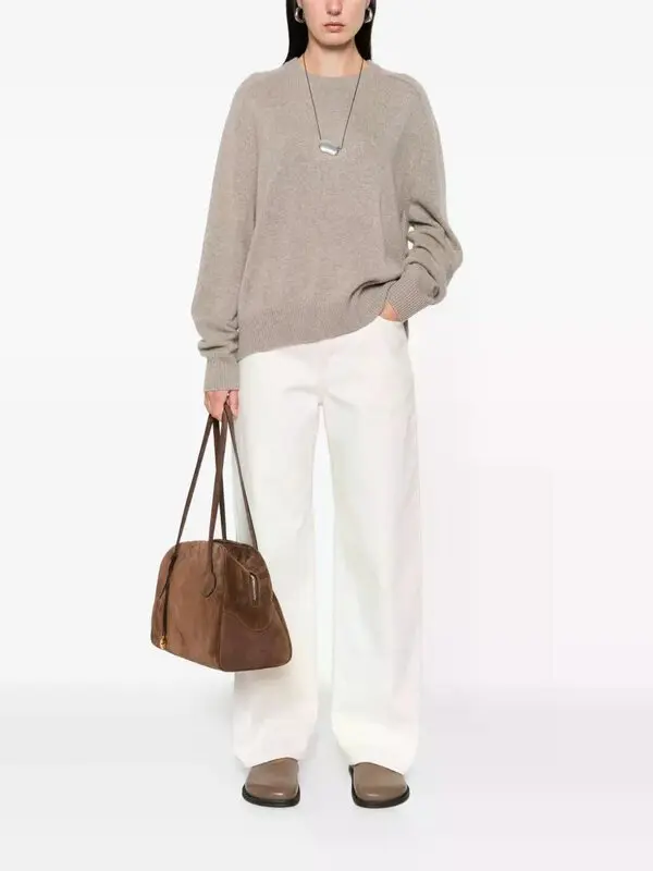 Soft Goat Boyfriend Ribbed Crew-neck Knitwear - Grey