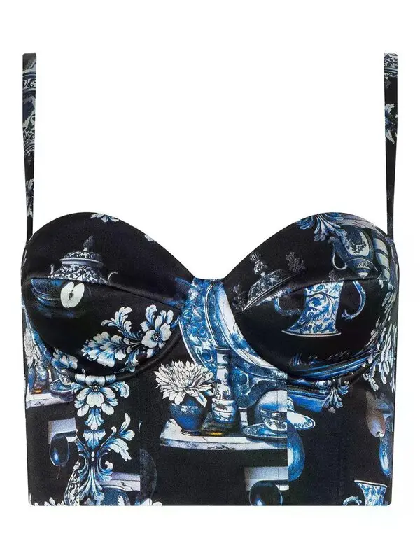 L'Agence Sonya Printed Bustier Top - Black