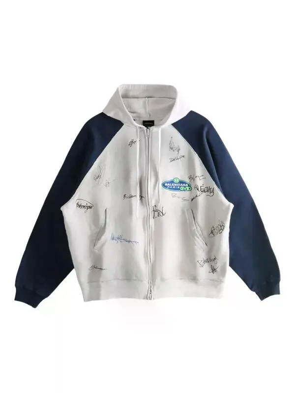 Balenciaga Banana Raglan Oversized Zip Graphic Hoodie - Neutrals