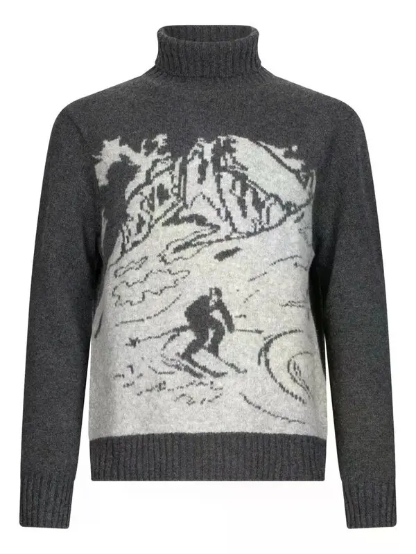 BALLANTYNE Jacquard Graphic Turtleneck Sweater - Grey