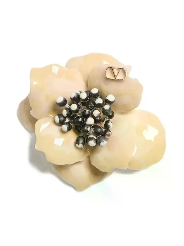 Valentino Garavani Fleur Lumineuse Vlogo Brooch - Neutrals
