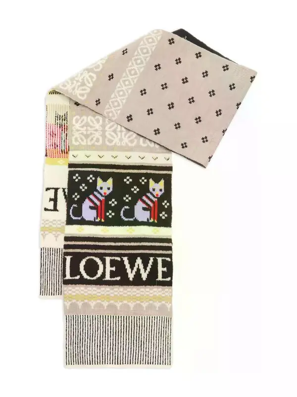Loewe Cat-motif Patterned Scarf