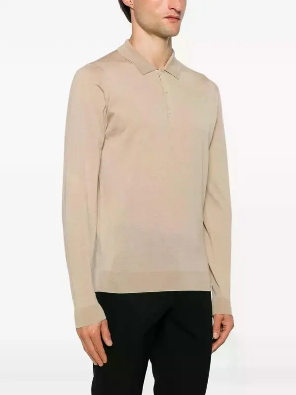 John Smedley Belper Long Sleeve Polo Shirt - Neutrals