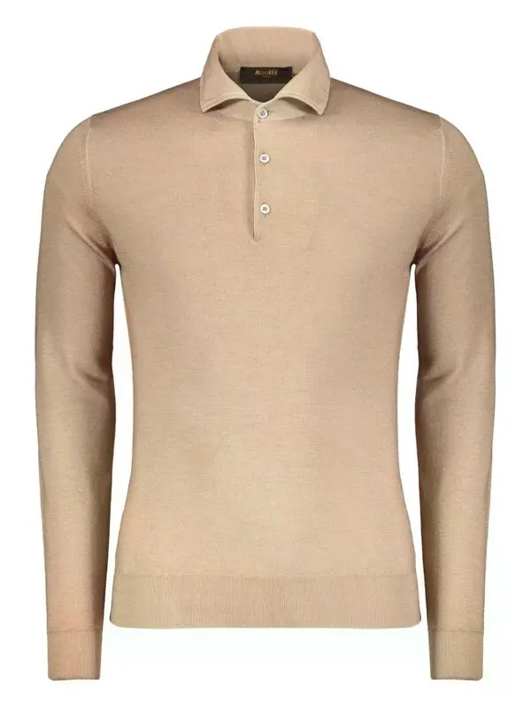MOORER Buttoned Long-sleeve Polo Shirt