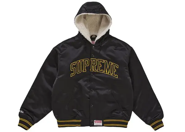 Supreme Lined Hooded Satin Varsity Jacket - Black