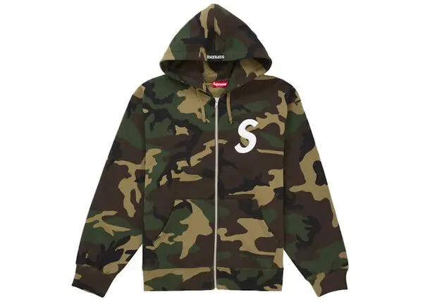 Supreme Logo Zip Up Hooded Sweatshirt - Woodland Camo